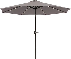 Outsunny Zahradní Slunečník Ø265 cm s 32 Solárními LED Světly, Ocelový Sloupek a Kloubový Mechanismus pro Šedou Terasu