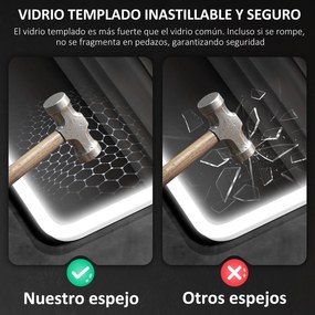 HOMCOM koupelnové zrcadlo s LED světlem 70x50 cm s Bluetooth, 3 barvy světla, digitální hodiny, funkce proti zamlžení, paměťová funkce