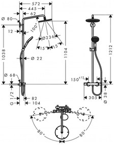 Hansgrohe Raindance S, sprchový set Showerpipe 240 s termostatem, 3 proudy, EcoSmart 9 l/min, chromová, HAN-27116000