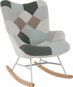 Houpací křeslo, zelená-bílá patchwork/bílá/buk, GERON