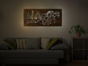 Li-Go "Koně v lese" světelný obraz 230V 110x50 cm provedení povrchu: dub světlý