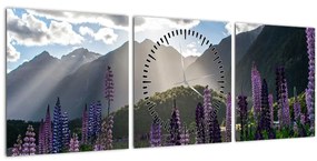 Obraz - Scénerie vlčích bobů (s hodinami) (90x30 cm)