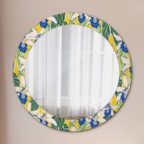 Kulaté zrcadlo tištěný rám Modré a žluté orchideje fi 70 cm