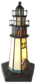 Vitrážová stolní lampa Tiffany v designu majáku Phare – Ø 12*28 cm E14/max 1*25W