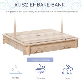 Pískoviště Outsunny s víkem, nastavitelné, pískoviště, dětské pískoviště, jedlové dřevo, příroda | Aosom.de