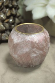 Růžový zamrzlý skleněný svícen 10cm