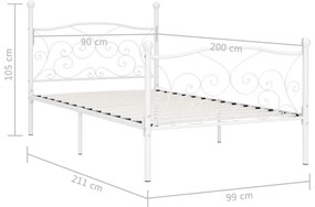 vidaXL Marketos Rám postele s laťkovým roštem bílý kov 90 x 200 cm