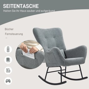 HOMCOM Houpací Křeslo, Houpací Křeslo s Teddy Tkaninou, Područky, Křeslo pro Kojení s Metalovými Kluzáky, Bederní Polštář, Recliner se Stranou Kapsou…