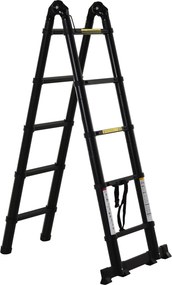DURHAND Telescopická Skládací Multifunkční Stabilní A Rám Cestovní 10-Štěrbinový Žebřík 3 Způsoby Podporuje 150 kg Hliník 320x67x7 cm Černý | Aosom