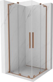 Mexen Velar L Duo, sprchový kout s posuvnými dveřmi 100 x 100 cm, 8mm čiré sklo, měděná matná, 871-100-100-02-03-65