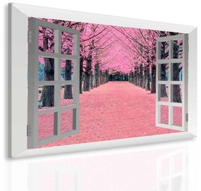 Obraz růžová alej za oknem