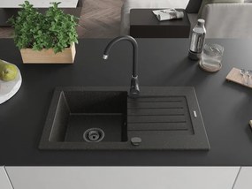 Mexen Pablo, granitový dřez 752x436x161 mm, 1-komorový, černá-zlatá metalíza s černým sifonem, 6510751010-75-B