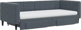 Válenda s přistýlkou a zásuvkami tmavě šedá 90 x 200 cm samet 3196764