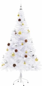 Vánoční stromek s LED osvětlením a baňkami bílý 150 cm 321502