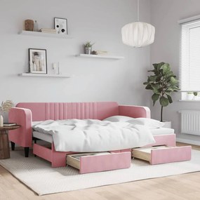 Válenda s přistýlkou a zásuvkami růžová 80 x 200 cm samet 3197107
