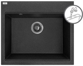 Laveo Tau, 1-komorový granitový dřez 570x500x215 mm, černá, LAV-SBT_710Y