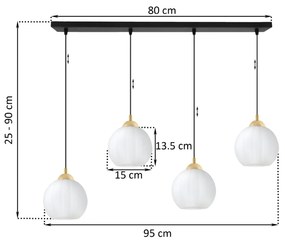 Závěsné svítidlo Costa, 4x bílé skleněné stínítko, b/g