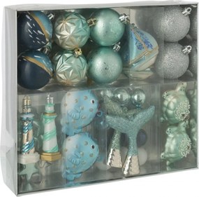 Krabička vánočních ozdob v modro-stříbrném provedení J-line – 30*26*6 cm