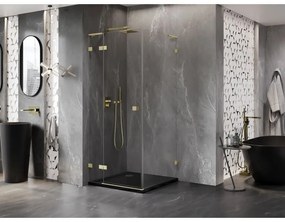Mexen Lunar, L sklápěcí sprchový kout levý 80 x 80 cm, 8mm čiré sklo, zlatý kartáčovaný - 834L-080-080-55-00-L