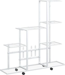 Stojan na květiny na kolečkách 94,5 x 25 x 92,5 cm bílý kov 336115
