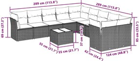 11dílná zahradní sedací souprava s poduškami šedá polyratan 3218252