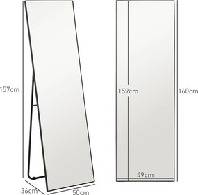HOMCOM Velké obdélníkové zrcadlo, 50 x 160 cm - volně stojící, ke zdi nebo opřené - pro ložnici, obývací pokoj a šatnu, černé | Aosom