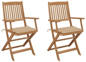 Skládací zahradní židle s poduškami 2 ks masivní akáciové dřevo,  3064593