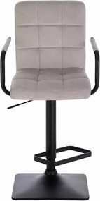 LuxuryForm DESIGN Barová židle VERONA BLACK VELUR na černé hranaté podstavě - světle šedá