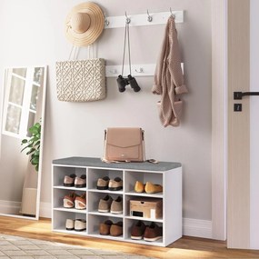 Předsíňový věšák s botníkem a sedákem Vasagle Jungo 80 cm bílý/šedý