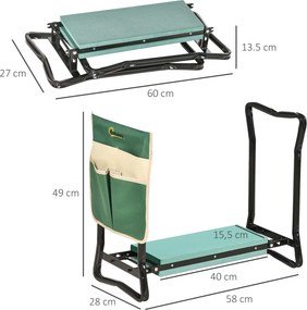 Outsunny kolenní lavice Skládací zahradní stolička 2 v 1 s brašnou na nářadí EVA pěna 58 x 28 x 49 cm pro zahradničení a rekreaci