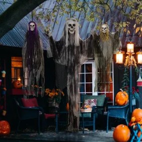 HOMCOM Visící kostlivci-duchové, sada 3 ks, Halloween dekorace, nastavitelná paže, 90/110/200 cm