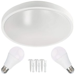 ECO LIGHT LED stropní svítidlo 2xE27 kulatá bílá + 2x E27 10W neutrální bílá žárovka