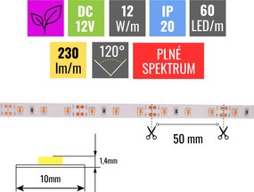 T-LED LED pásek 12W/m 12V bez krytí IP20 pro rostliny 078081