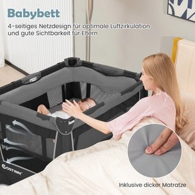 Costway 5 in 1 Skládací dětská postýlka s odnímatelnou korbičkou a přebalovací