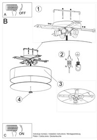 Stropní svítidlo Skala, 1x bílé textilní stínítko, (bílé sklo), (fi 50 cm)