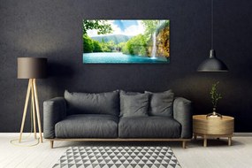 Obraz na skle Vodopád Jezero Příroda 120x60 cm