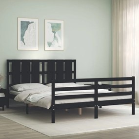 Rám postele s čelem černý 160 x 200 cm masivní dřevo