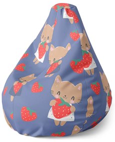 Sablio Sedací vak Pear Kočičky s jahodami - 70 x 95 x 15 cm