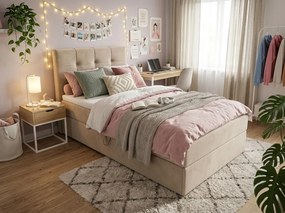 Čalouněná postel boxspring DIRELIS TRINITY 90x200 cm béžová Matrace: Matrace Bonell pružinová