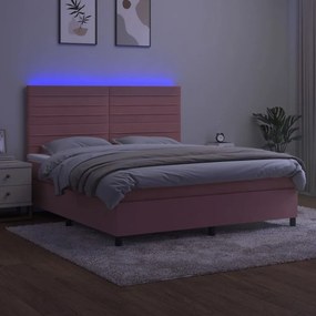 Box spring postel s matrací a LED růžová 160x200 cm samet 3136196
