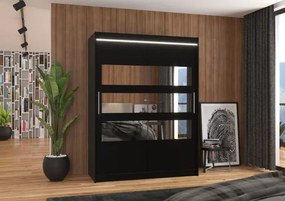 Posuvná skříň se zrcadlem a LED osvětlením FLORENTO 150 černá