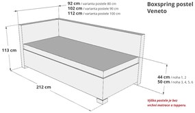 NEW DESIGN postele Rohová postel boxspring VENETO s úložným prostorem a čely, 80×200 cm Velikost postele: 80 × 200 cm, Strana: Pravá