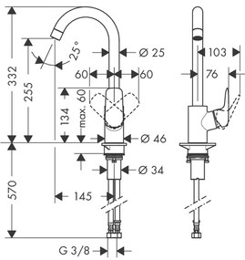 Hansgrohe Logis, páková dřezová baterie 260, chromová, 71835000