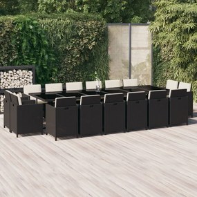17dílný zahradní jídelní set s poduškami polyratan černý 3095613