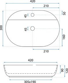 Umyvadlo na desku Rea Aura 42 cm bílé