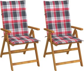 vidaXL Zahradní polohovací židle s poduškami 2 ks masivní akácie [3064068] Barva: Vzor červená kostka