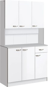 HOMCOM Moderní kuchyňský bufetový kabinet s vícero úložnými prostory, 6 dveří, 1 šuplík + velká pracovní deska, rozměry 101L x 39W x 180H cm v bílé a…