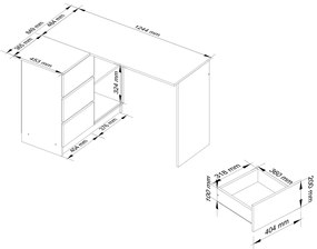 Rohový psací stůl B16 124 cm bílý/šedý levý