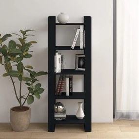 Knihovna / dělicí stěna černá 60 x 35 x 160 cm masivní dřevo - Default Title