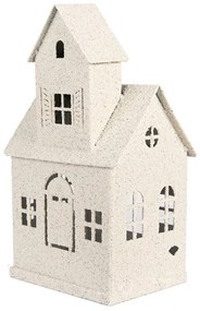 Béžový antik kovový svícen domek Vintage House - 18*14*31 cm
